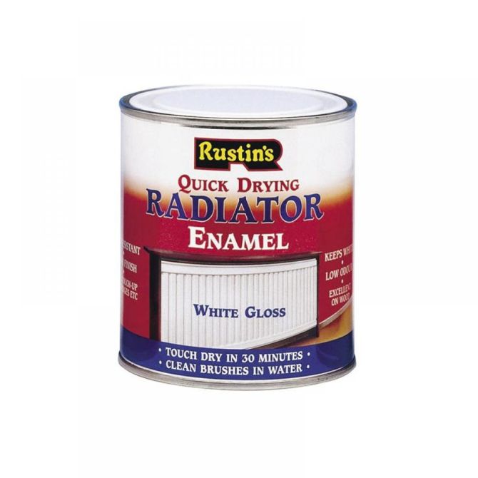 Rustins Quick Dry Radiator Enamel Paint Gloss White 500ml – ROSCOES DIY